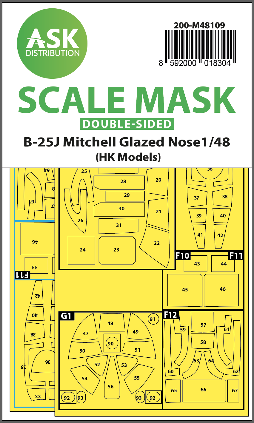 1:48 B-25J Mitchell double-sided mask self-adhesive pre-cutted for HK ...