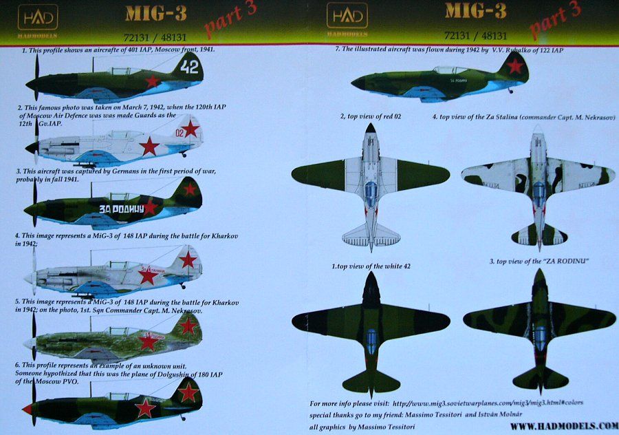 1:48 MiG-3 (Russian white 42, red 02, Za Rodina, Za Stalina) decal sheet 1 | MN modelář