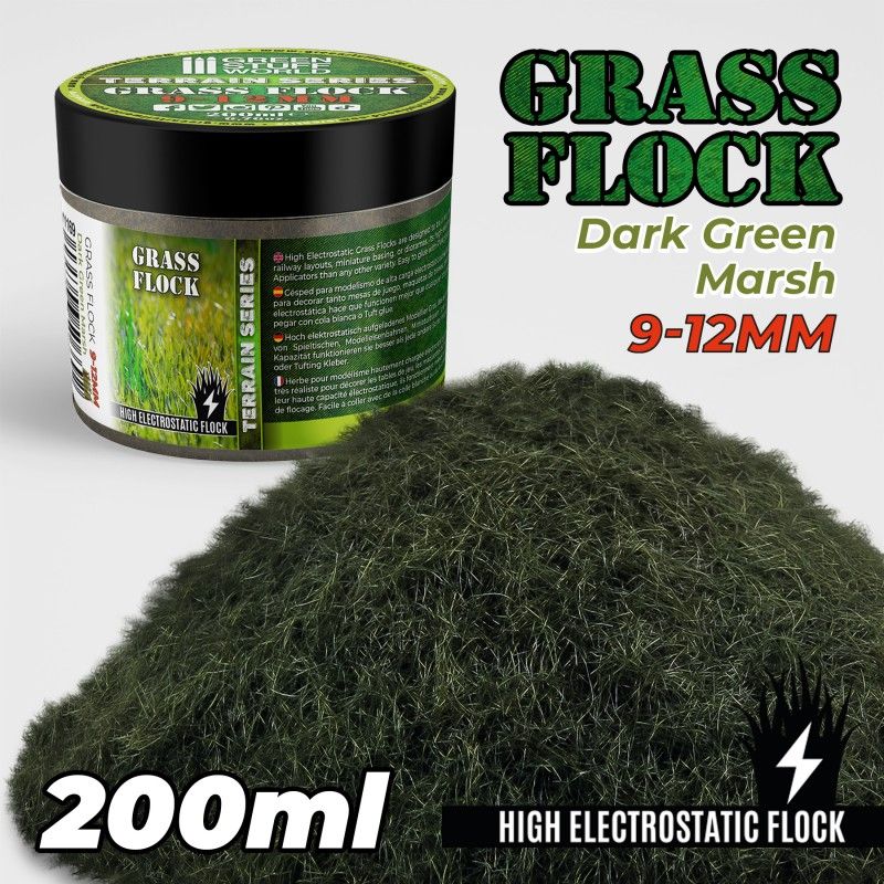 Static Grass Flock 9-12mm - DARK GREEN MARSH - 200 ml | MN modelář