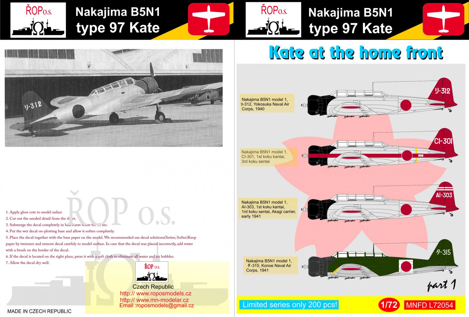 1:72 Nakajima B5N1 type 97 Kate - Kate at the home front | MN modelář