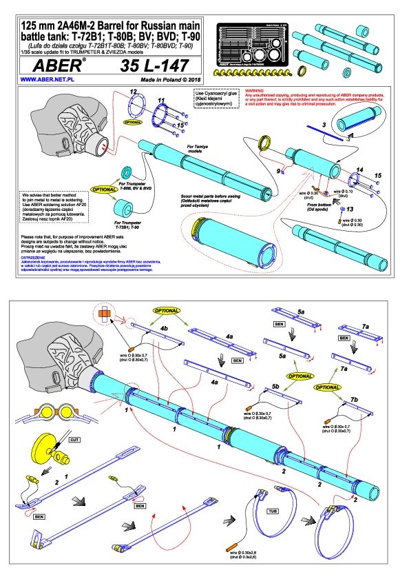 1:35 125mm 2A46M-2 Barrel for Russian Tank T-72B1;T-90; T-80B; T-80BV ...