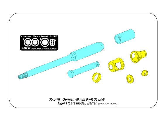 1:35 88mm KwK36/L56 barrel for German Tank Tiger I, Ausf. E - with late ...
