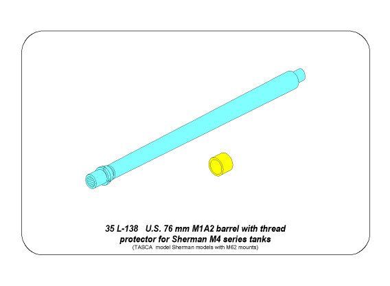 1:35 U.S 76 mm M1A2 barrel with thread protector for Sherman M4 series ...