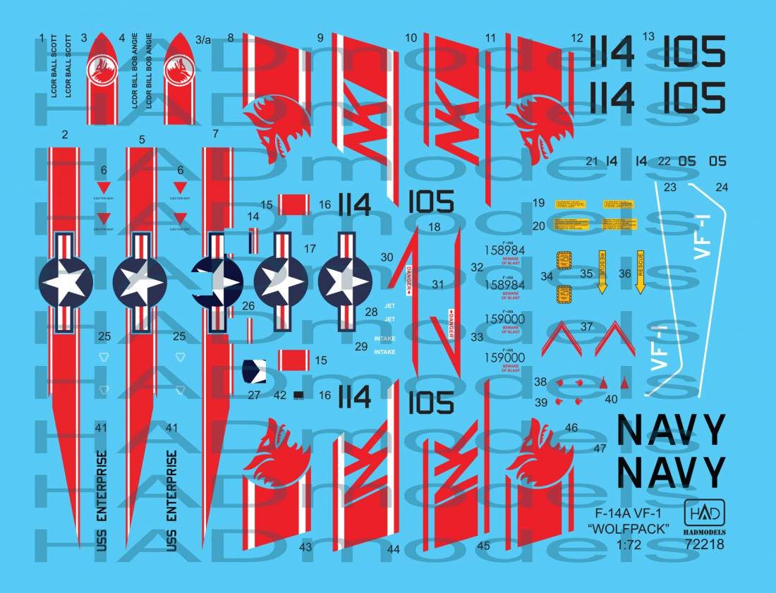 1:72 F-14A VF-1 Wolfpack USS Enterprise decal sheet | MN modelář