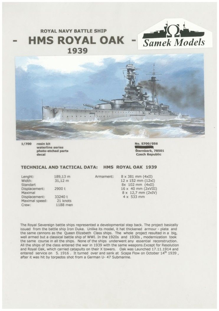 1:700 Battle ship HMS Royal Oak 1939 | MN modelář